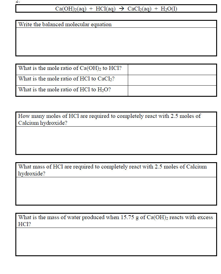 Solved Ca(OH)2(aq) + HCl(aq) → CaCl2(aq) + H2O(1) Write the | Chegg.com
