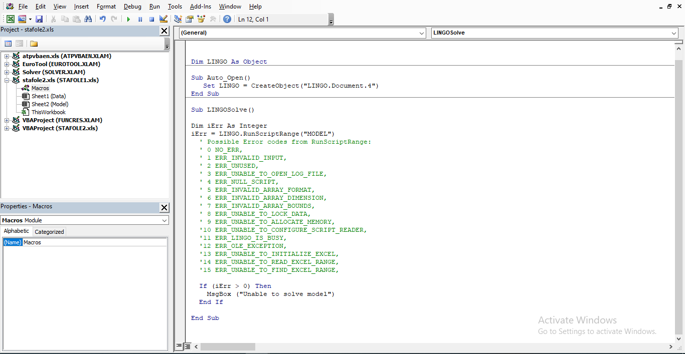 LINGO SOFTWARE AND VBA IN EXCEL I have trouble | Chegg.com