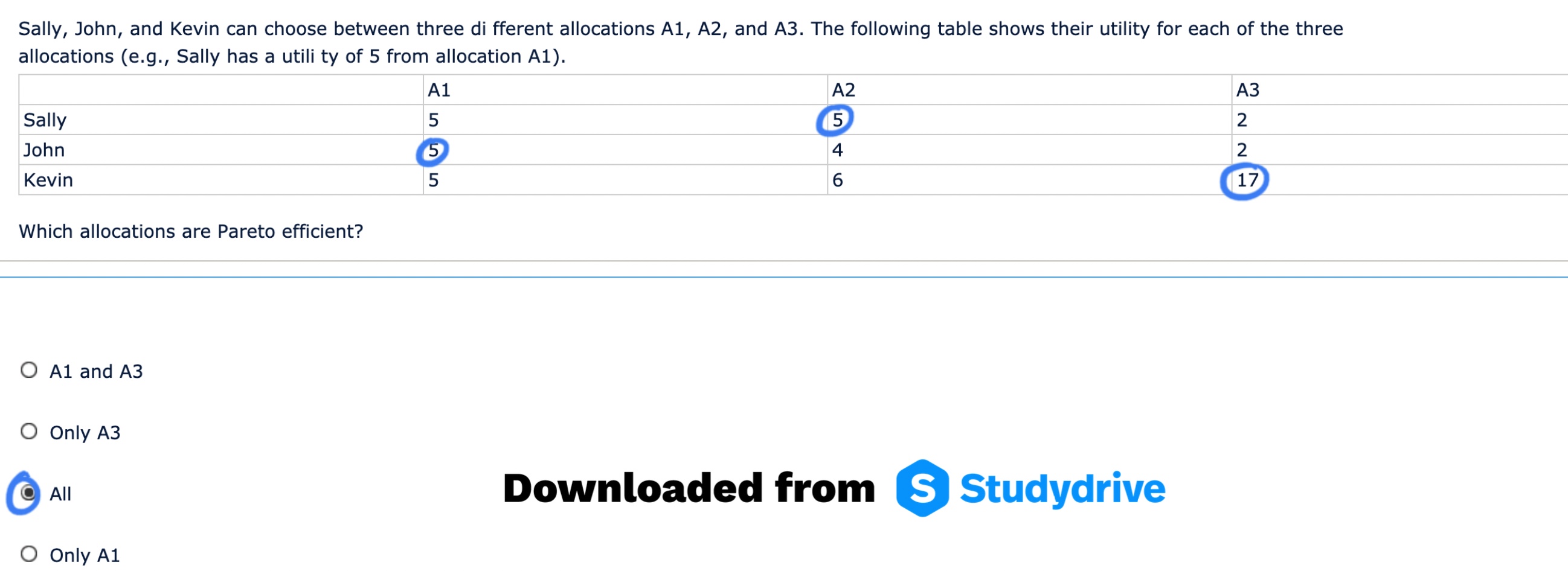 Solved Sally, John, and Kevin can choose between three di | Chegg.com