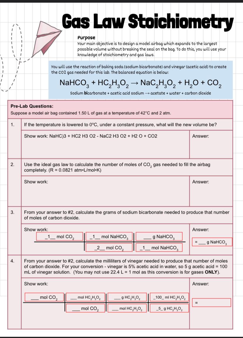 Solved Gas Law Stoichiometry Purpose Your main objective is | Chegg.com