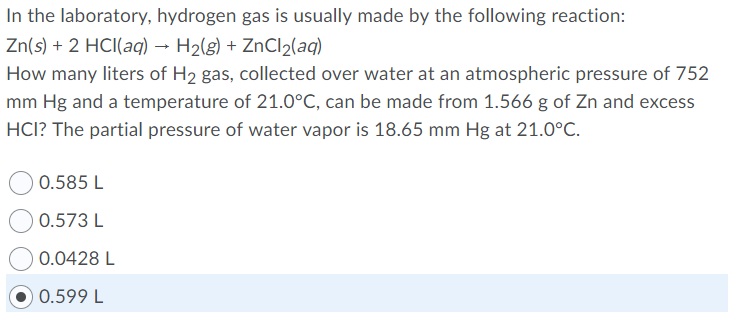 Solved In the laboratory, hydrogen gas is usually made by | Chegg.com