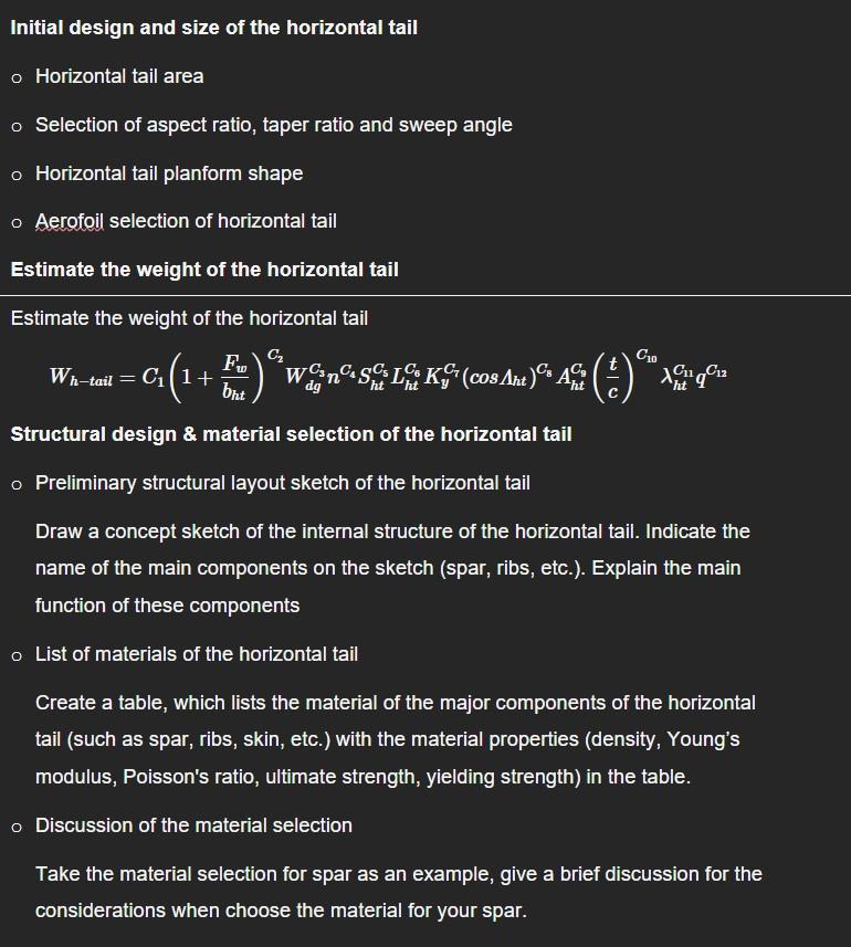 Solved Initial design and size of the horizontal tail | Chegg.com
