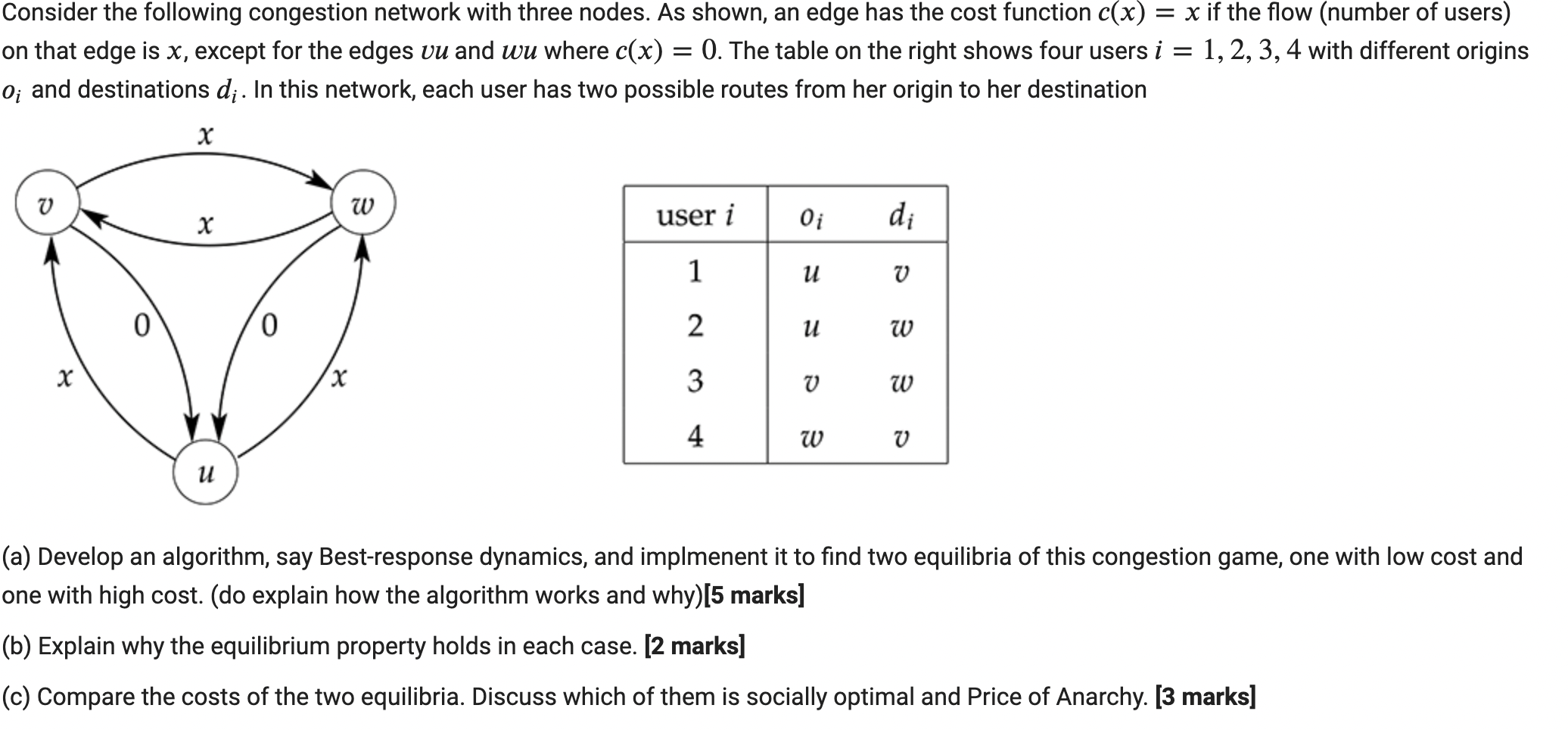 Solved Consider the following congestion network with three | Chegg.com