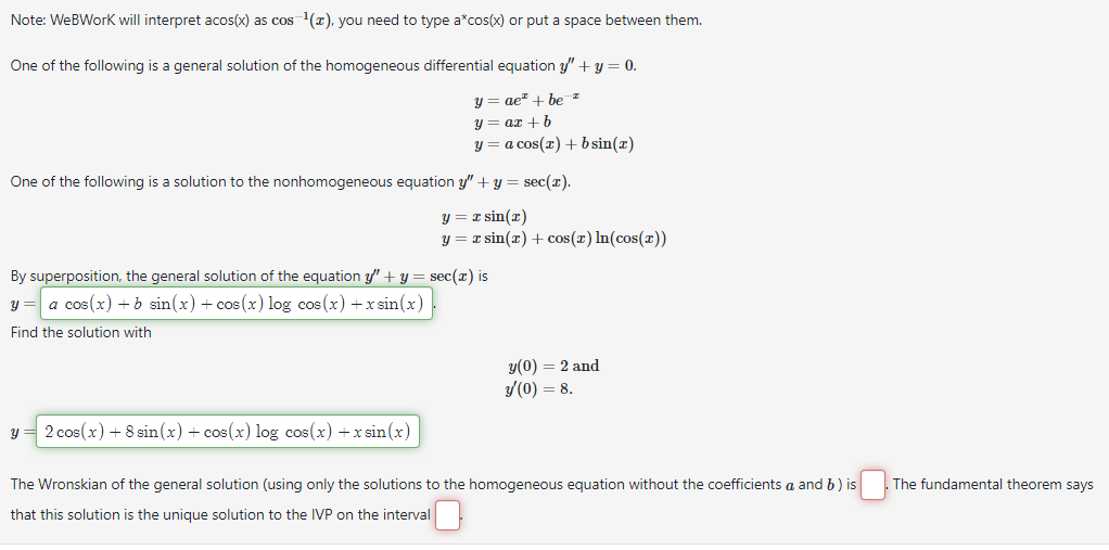 Solved Note: WeBWorK will interpret acos(x) as cos−1(x), you | Chegg.com