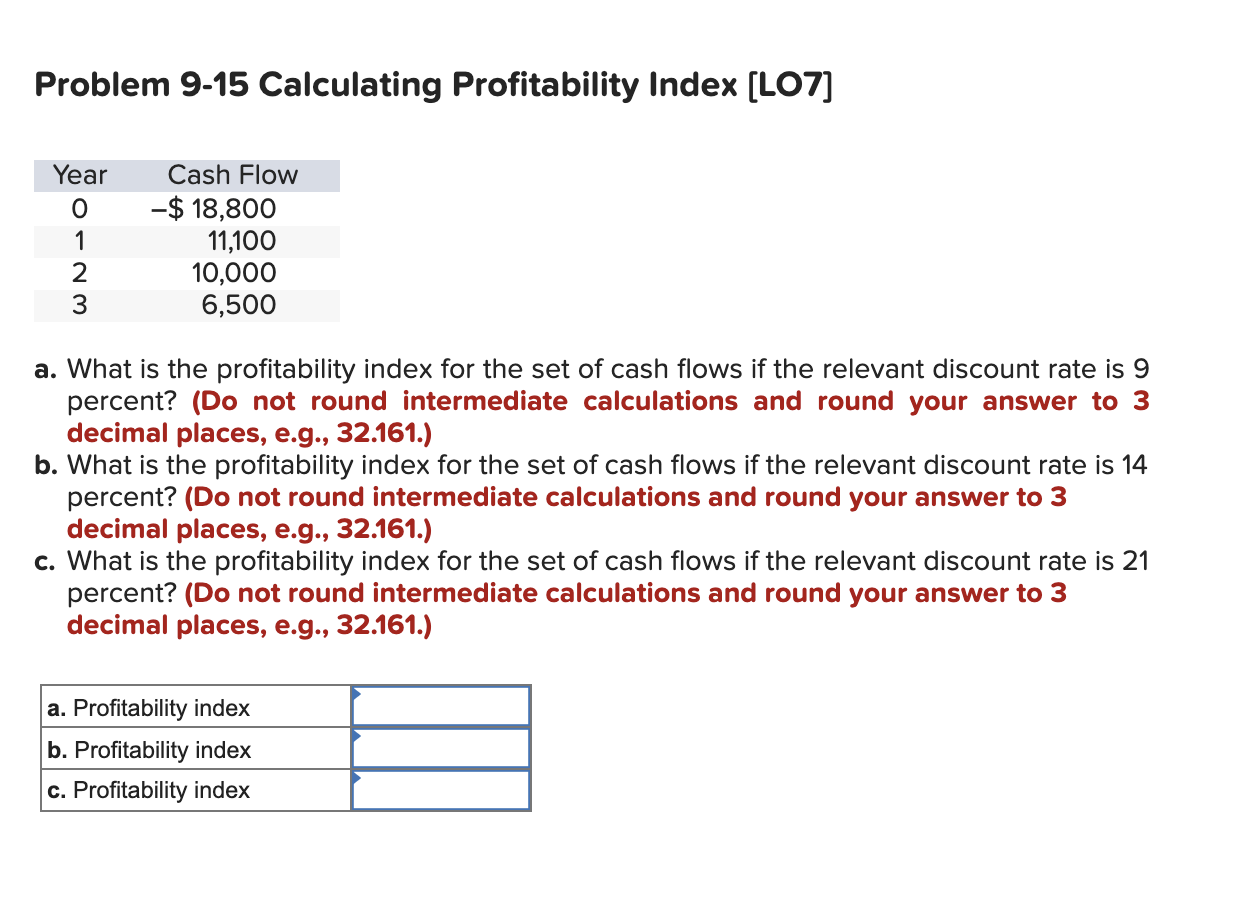 Solved Problem 9-15 Calculating Profitability Index [LO7] | Chegg.com
