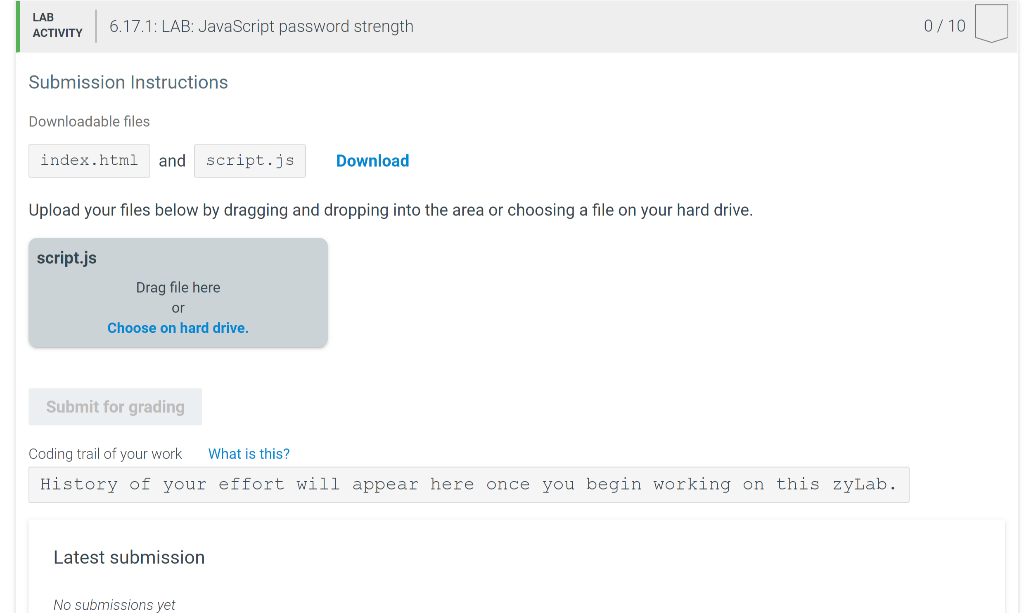 Solved LAB ACTIVITY 6.17.1: LAB: JavaScript password | Chegg.com