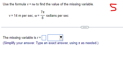 Solved Use the formula v=rω to find the value of the missing | Chegg.com