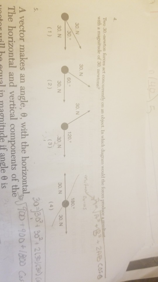 Solved Two 30 Newton Forces Act Concurrently On An Object