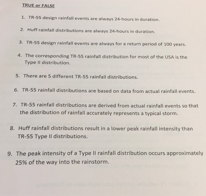 Solved TR-55 design rainfall events are always 24-hours in | Chegg.com
