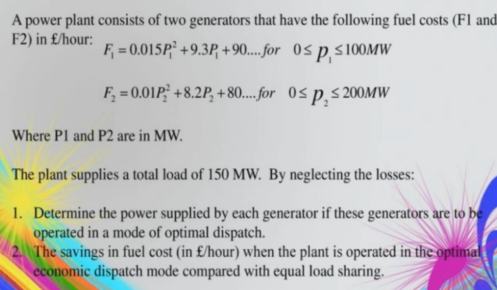 Solved A power plant consists of two generators that have | Chegg.com