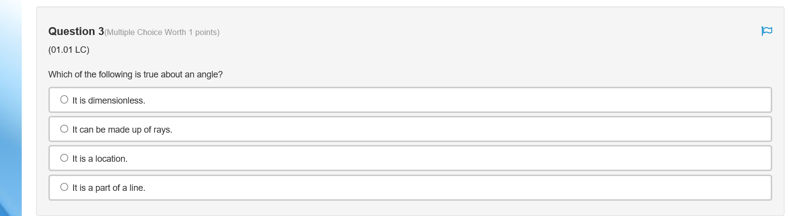 Solved Question 3 (Multiple Choice Worth 1 points) (01.01 | Chegg.com