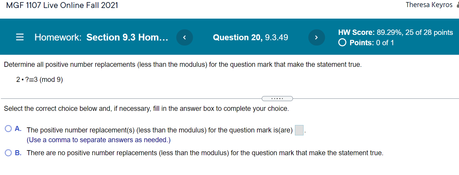 Solved MGF 1107 Live Online Fall 2021 Theresa Keyros = | Chegg.com