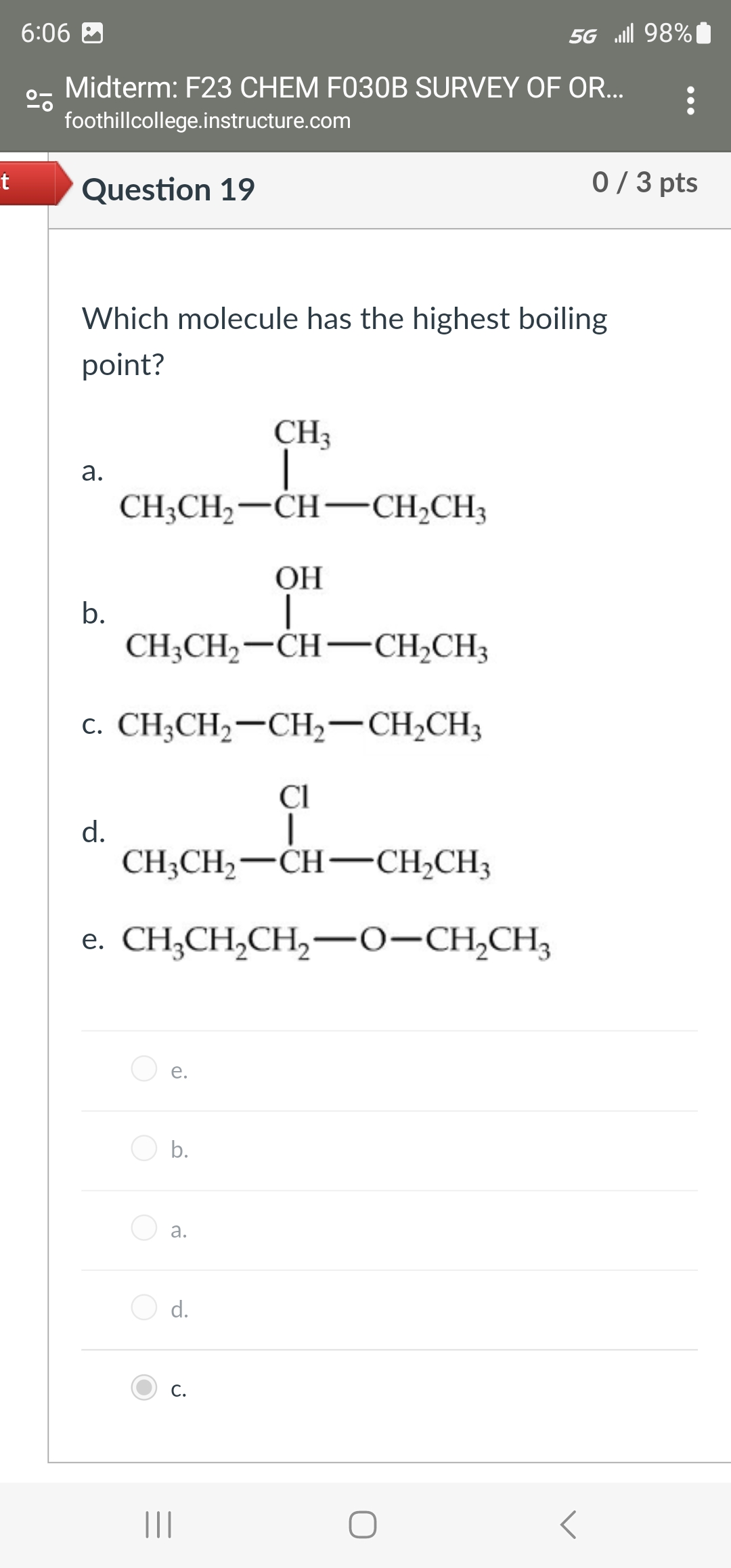 Solved Which molecule has the highest boiling point? cˉ k c. | Chegg.com