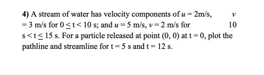 Solved 4) A stream of water has velocity components of u = | Chegg.com