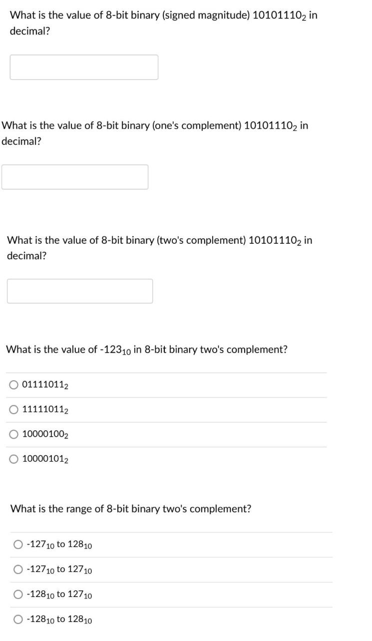Solved What is the value of 8-bit binary (signed magnitude) | Chegg.com