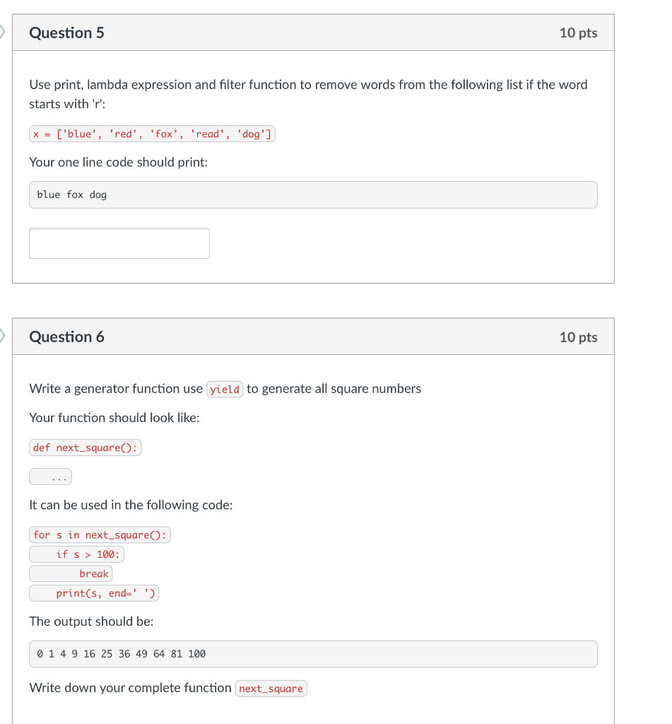 Solved Use print, lambda expression and filter function to | Chegg.com