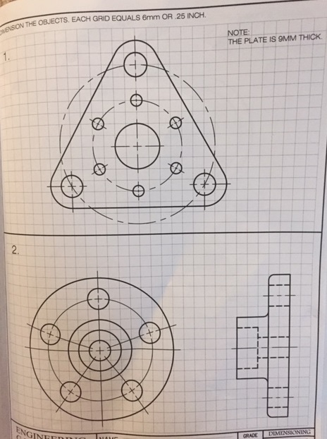 Solved DIMENSION THE OBJECTS. EACH GRID EQUALS TO 6MM. THE | Chegg.com