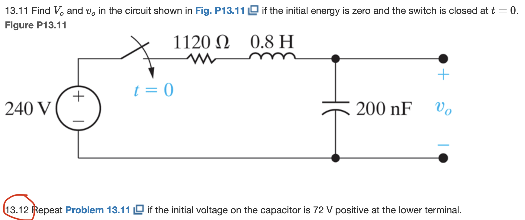 Solved 13.11 Find V. and v, in the circuit shown in Fig. | Chegg.com