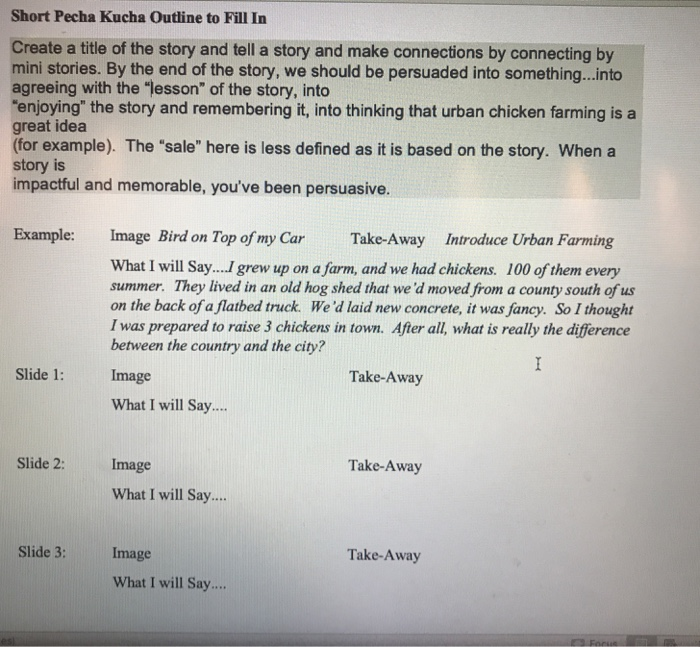 Short Pecha Kucha Outline to Fill In Create a title | Chegg.com