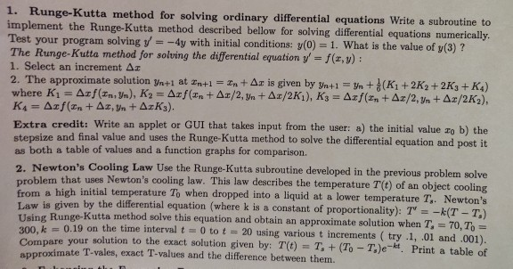 Solved 1. Runge-Kutta method for solving ordinary | Chegg.com