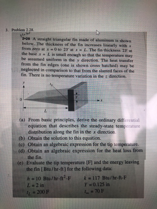 3. Problem 2.28 2-28 A straight triangular fin made | Chegg.com