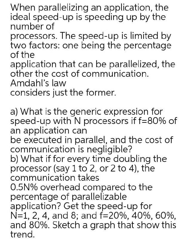 Solved When Parallelizing An Application The Ideal Speed Up 
