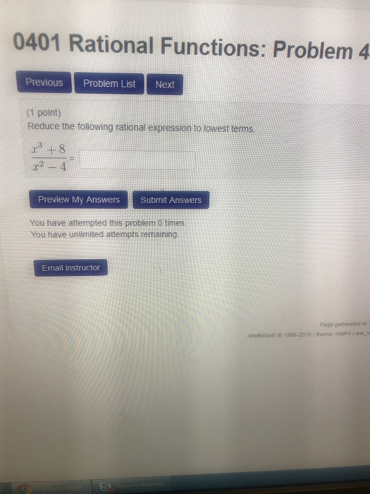 Solved 0401 Rational Functions: Problem 4 Previous Problem | Chegg.com