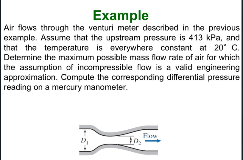 Solved ExampleAir flows through the venturi meter described | Chegg.com