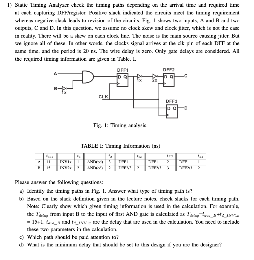 Solved Static Timing Analyzer Check The Timing Paths