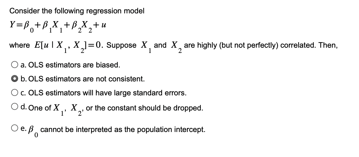 Solved Consider the following regression model Y equals beta | Chegg.com