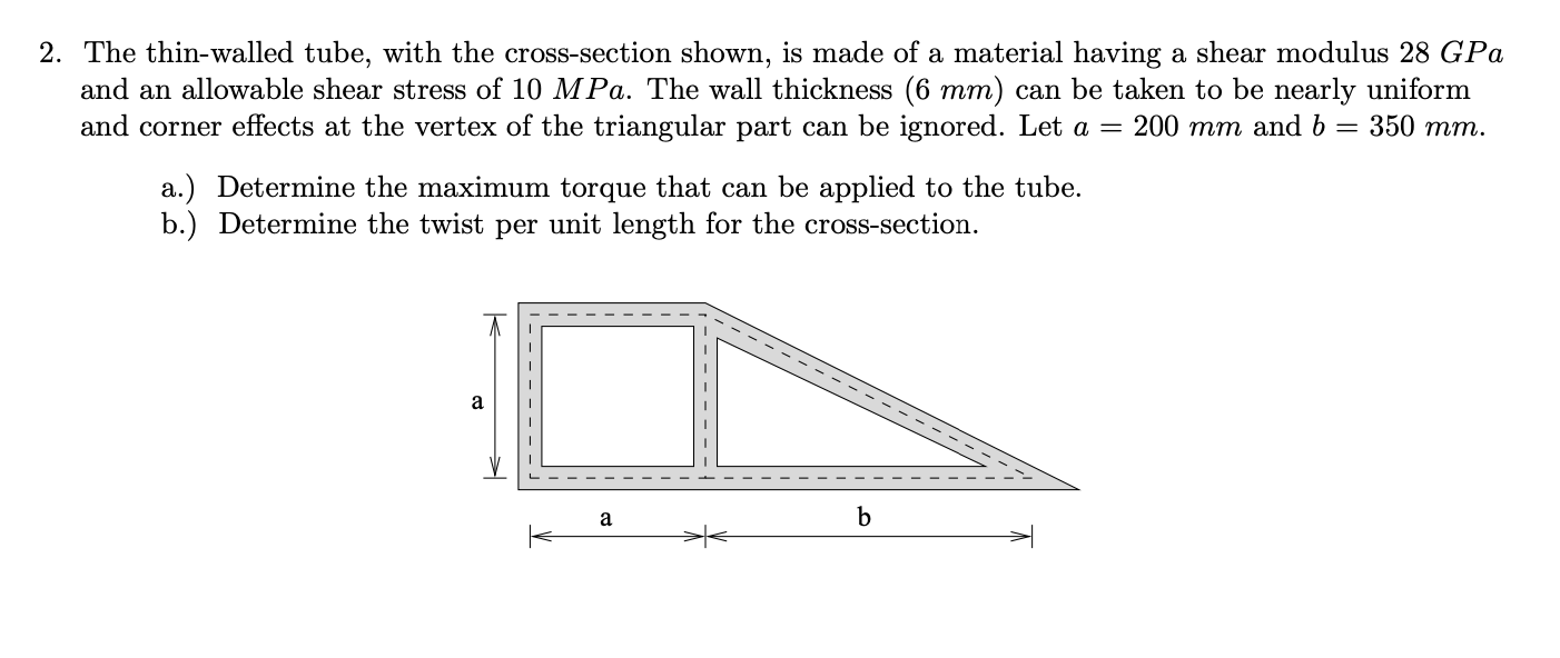 Solved 2. The thin-walled tube, with the cross-section | Chegg.com