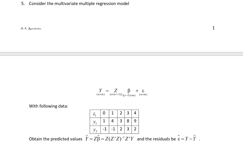 Solved 5. Consider the multivariate multiple regression | Chegg.com