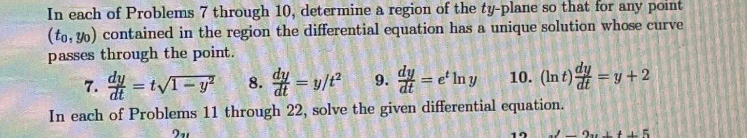 Solved In each of Problems 7 through 10 , determine a region | Chegg.com