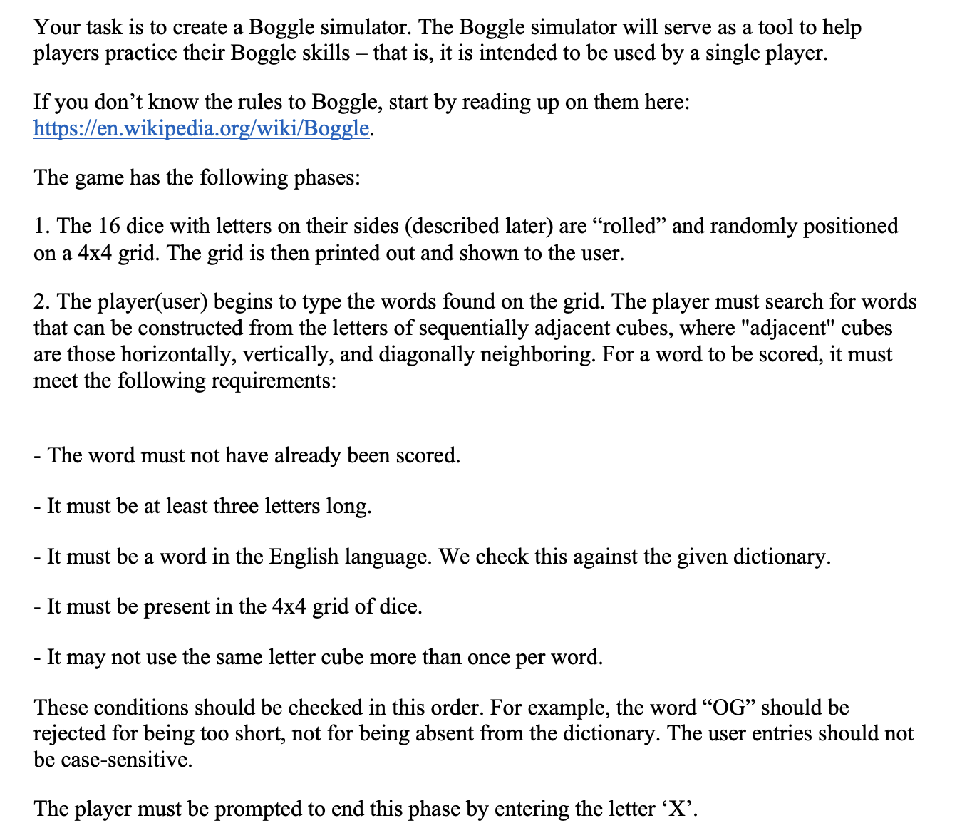Solved Your task is to create a Boggle simulator. The Boggle | Chegg.com