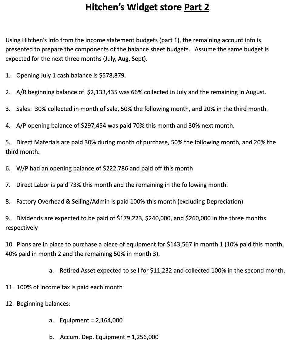 Hitchen's Widget store Part 2 Using Hitchen's info | Chegg.com