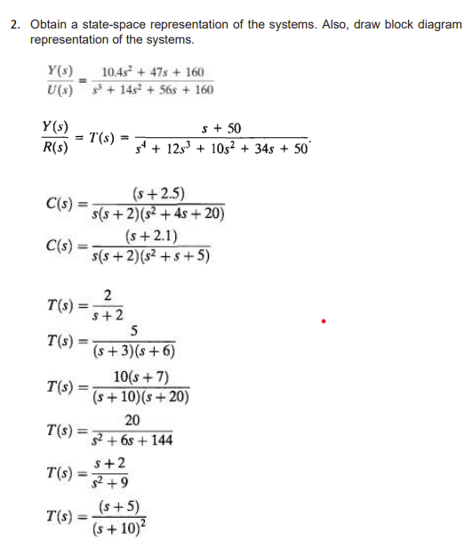 Solved Obtain a state-space representation of ﻿the systems. | Chegg.com