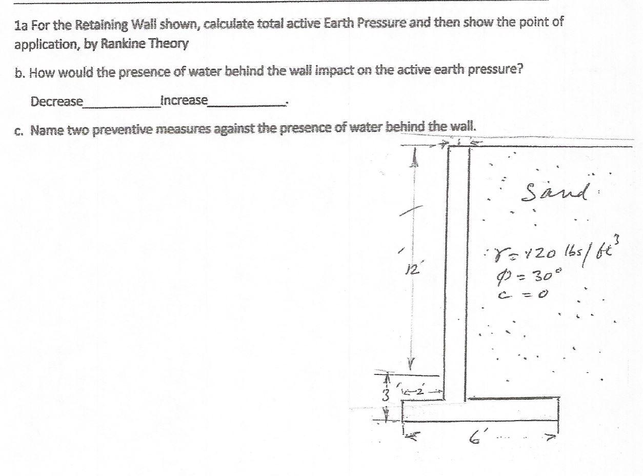 Solved 1a For the Retaining Wall shown, calculate total | Chegg.com