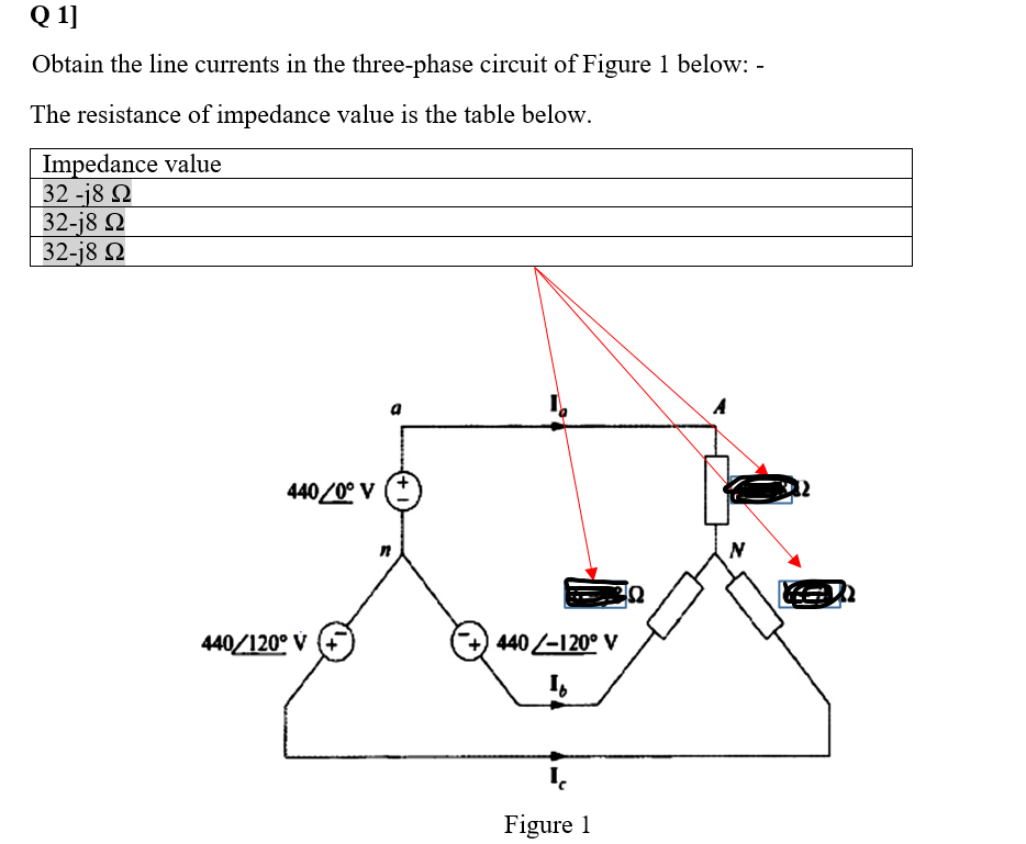 Solved Q 1] Obtain the line currents in the three-phase | Chegg.com