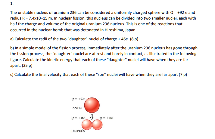 Solved 1. The unstable nucleus of uranium 236 can be | Chegg.com