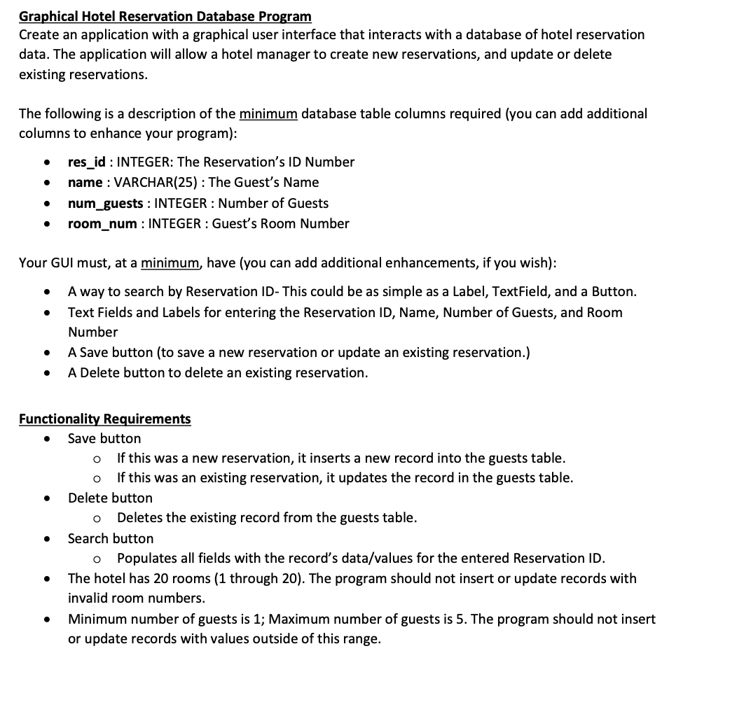 Solved existing reservations. The following is a description | Chegg.com