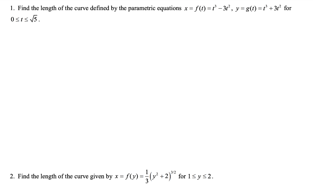Solved 1 Find The Length Of The Curve Defined By The Chegg