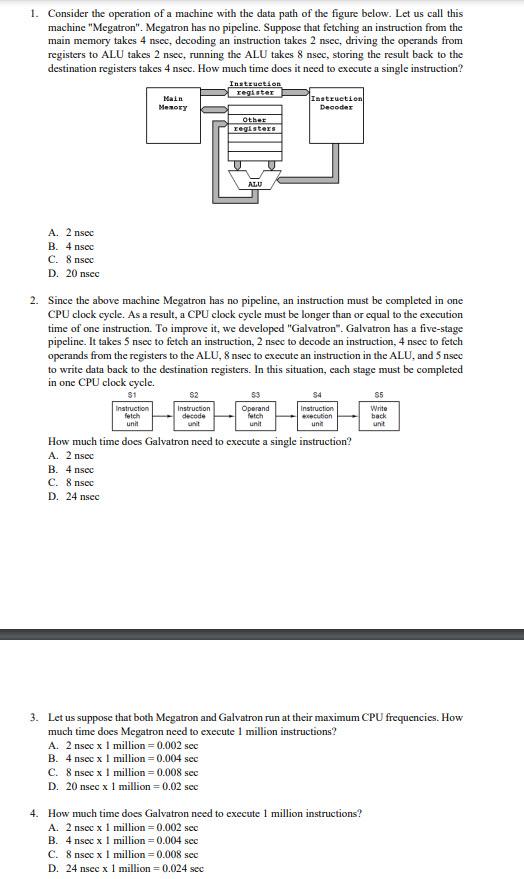 Solved 1. Consider the operation of a machine with the data | Chegg.com