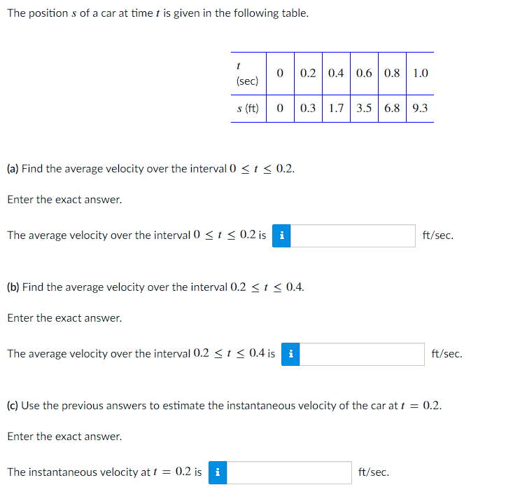 Solved The position s of a car at time t is given in the | Chegg.com
