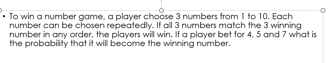 Solved To win a number game, a player choose 3 numbers from | Chegg.com