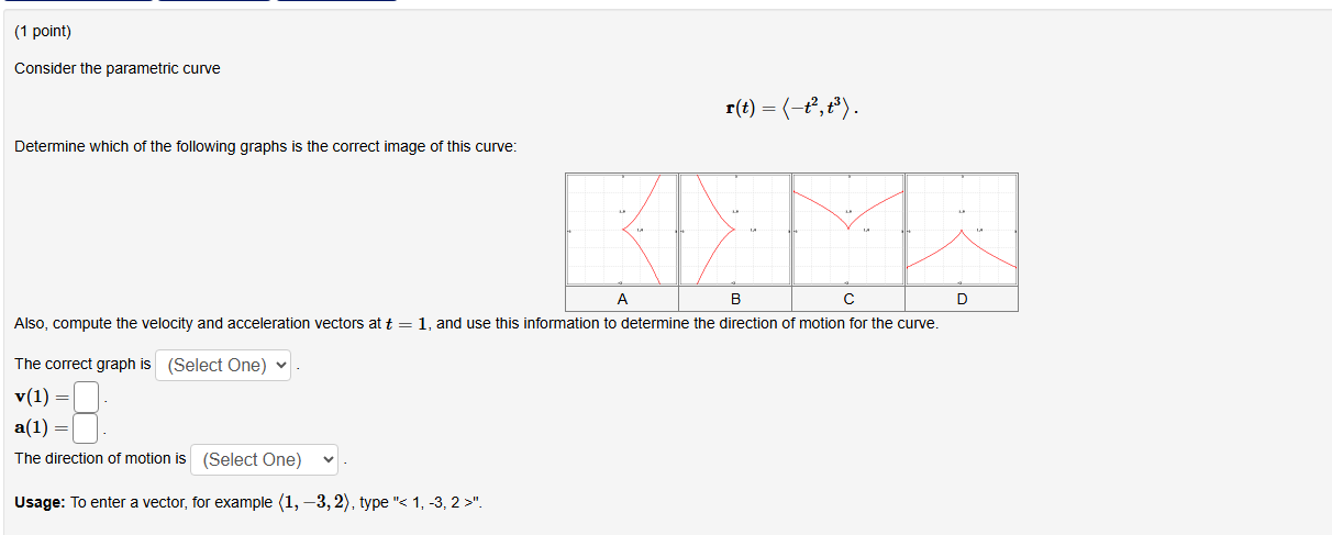 Solved (1 ﻿point)Consider the parametric | Chegg.com