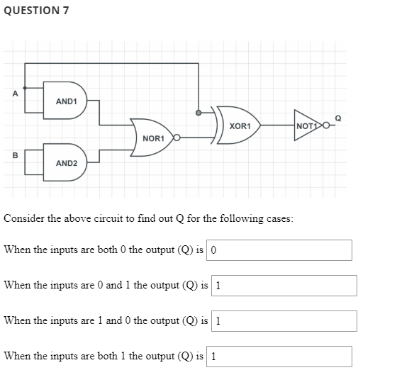 Solved QUESTION 7 A AND1 9 XOR1 NOT1 NOR1 B AND2 Consider | Chegg.com