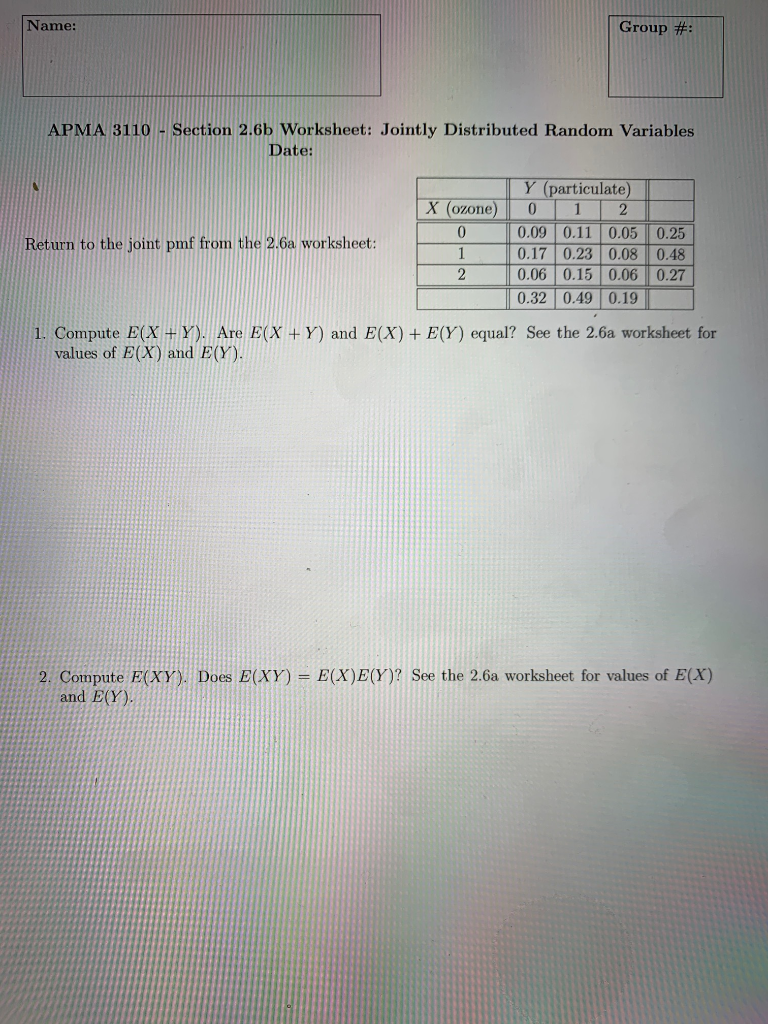 Solved Name: Group #: APMA 3110 - Section 2.6b Worksheet: | Chegg.com