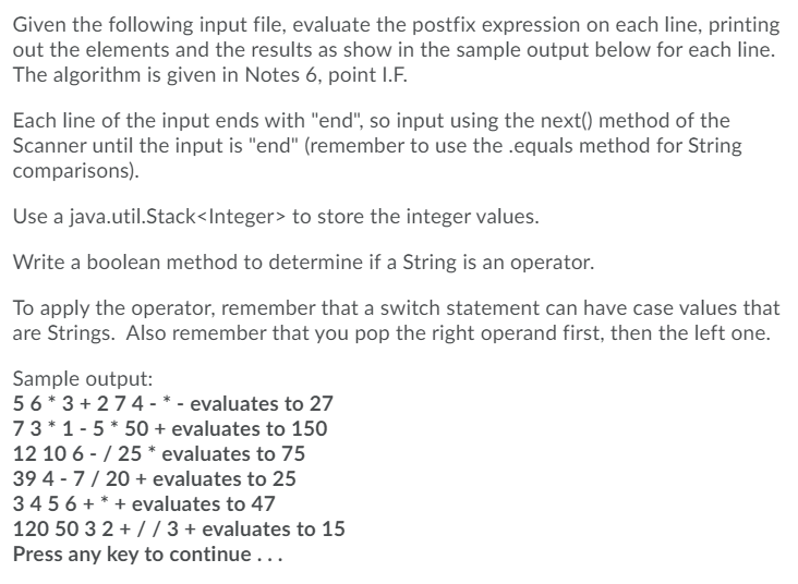Solved Given the following input file, evaluate the postfix | Chegg.com