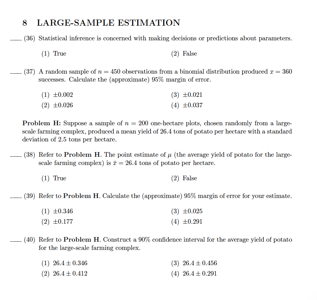 Solved 8 LARGE-SAMPLE ESTIMATION (36) Statistical inference | Chegg.com