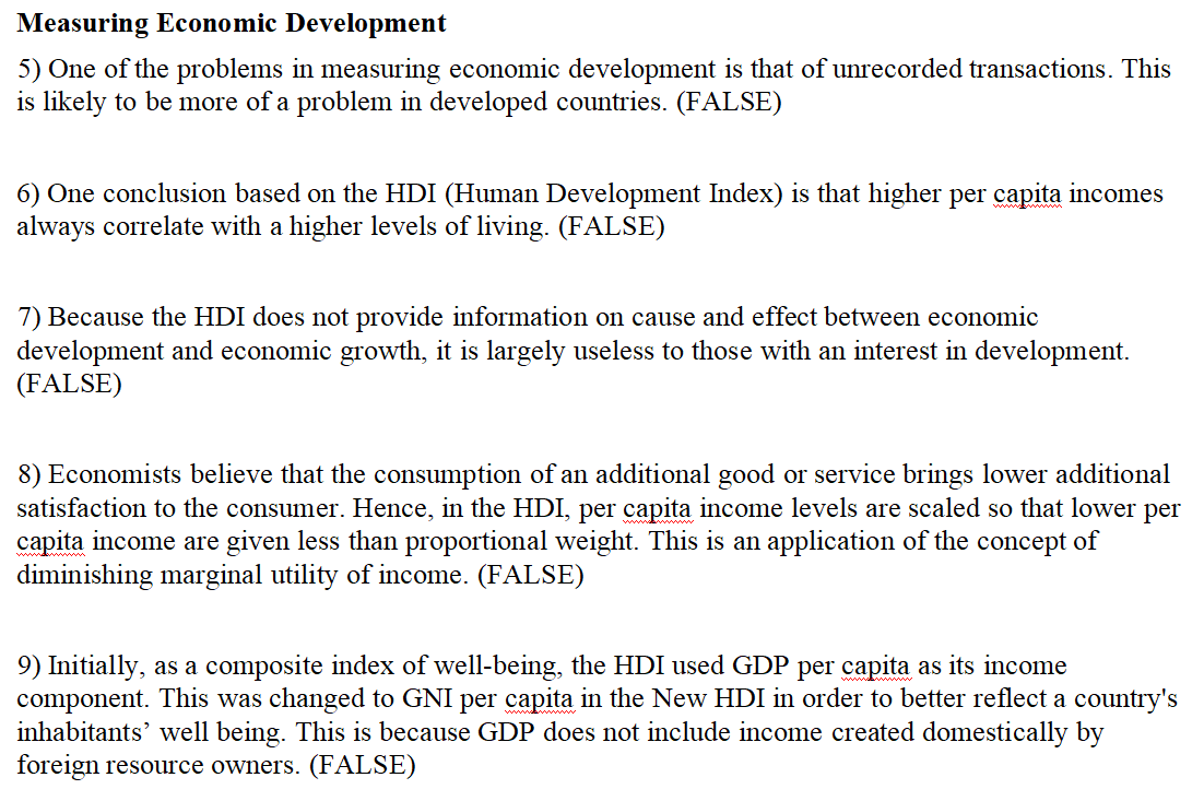 Measuring Economic Development 5) One of the problems | Chegg.com